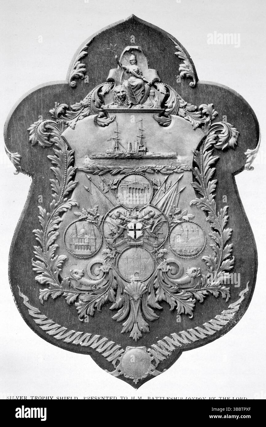 The silver trophy shield which had been presented to HM battleship ...