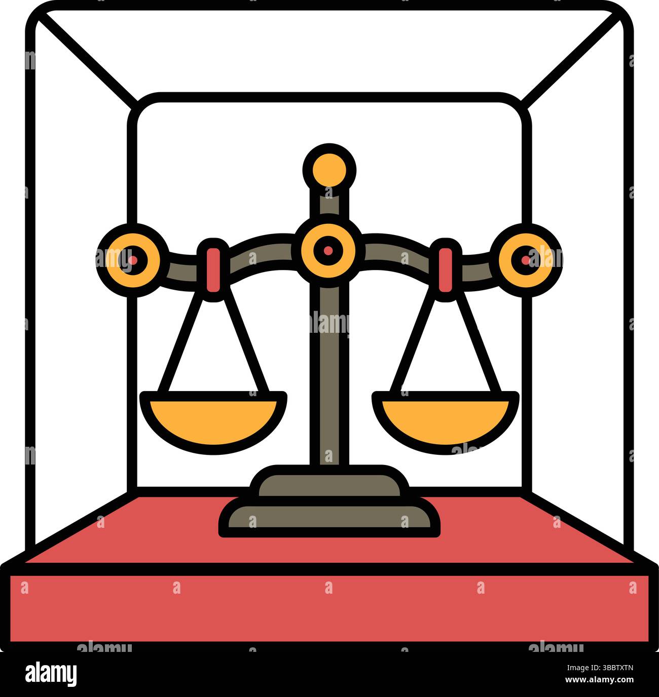 A scale with two sides and a black and yellow center. The scale is in a ...
