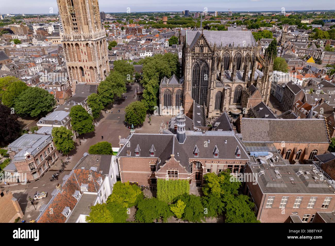 Clear view of missing cathedral nave between De Dom church tower and ...