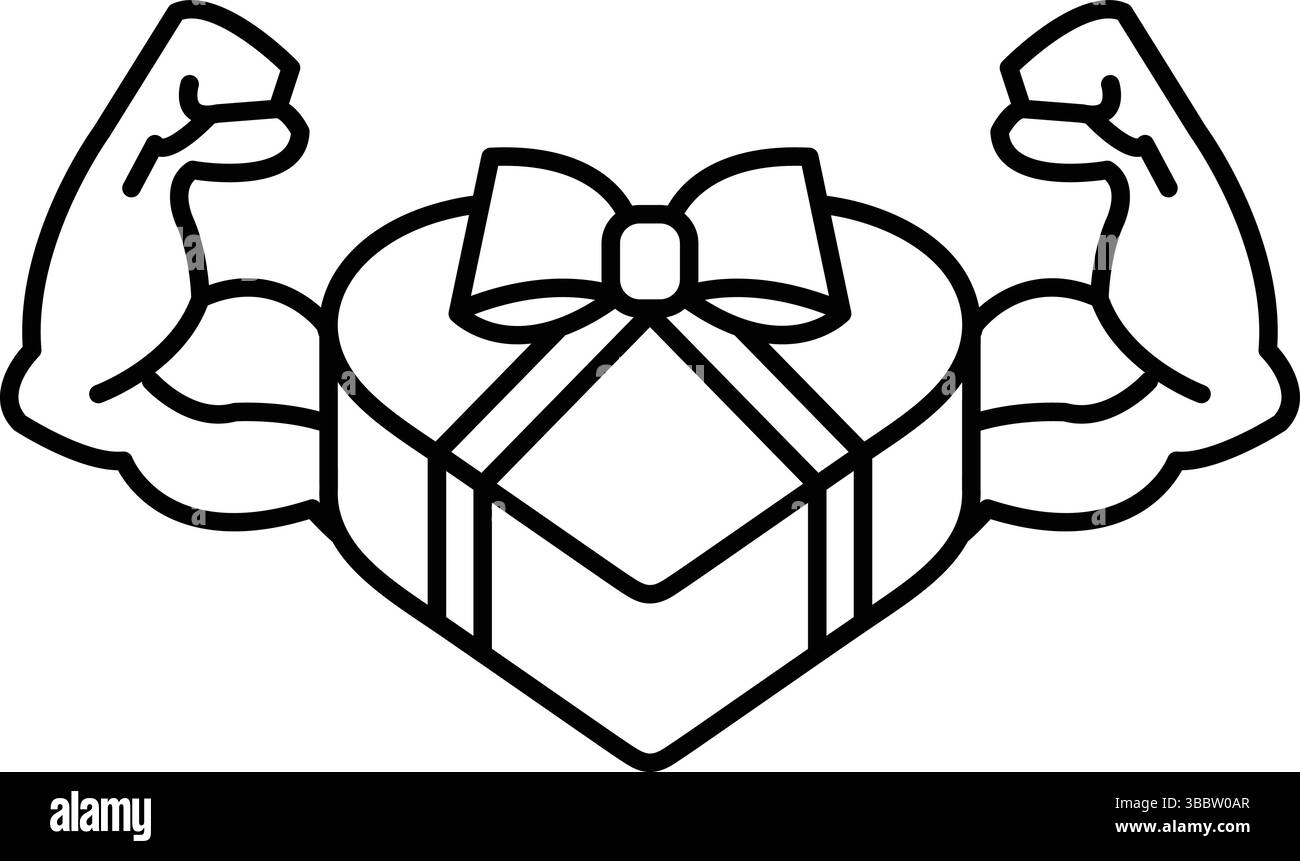 A black and white drawing of a box with a bow on top of it, with the ...