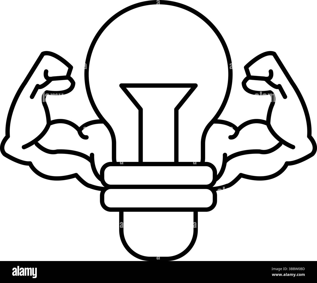 A black and white drawing of a man with his arms raised and a light bulb in his hand. Concept of ...