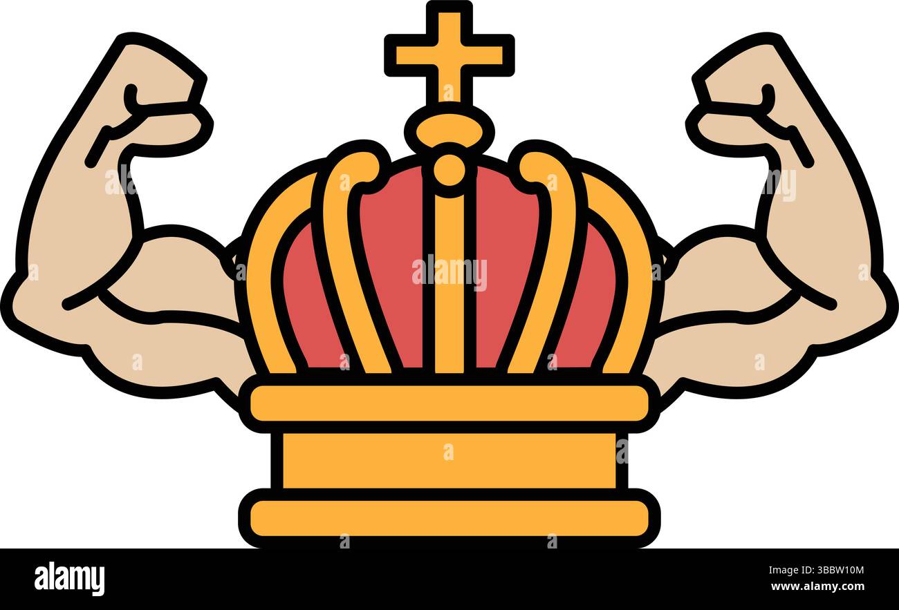A cartoon drawing of a man with a muscular arm and a crown on his head ...