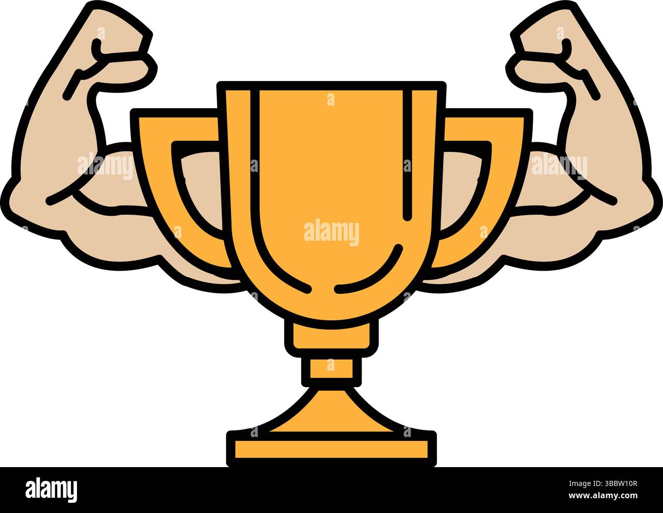 A cartoon drawing of a man with his arms raised and a trophy in his ...