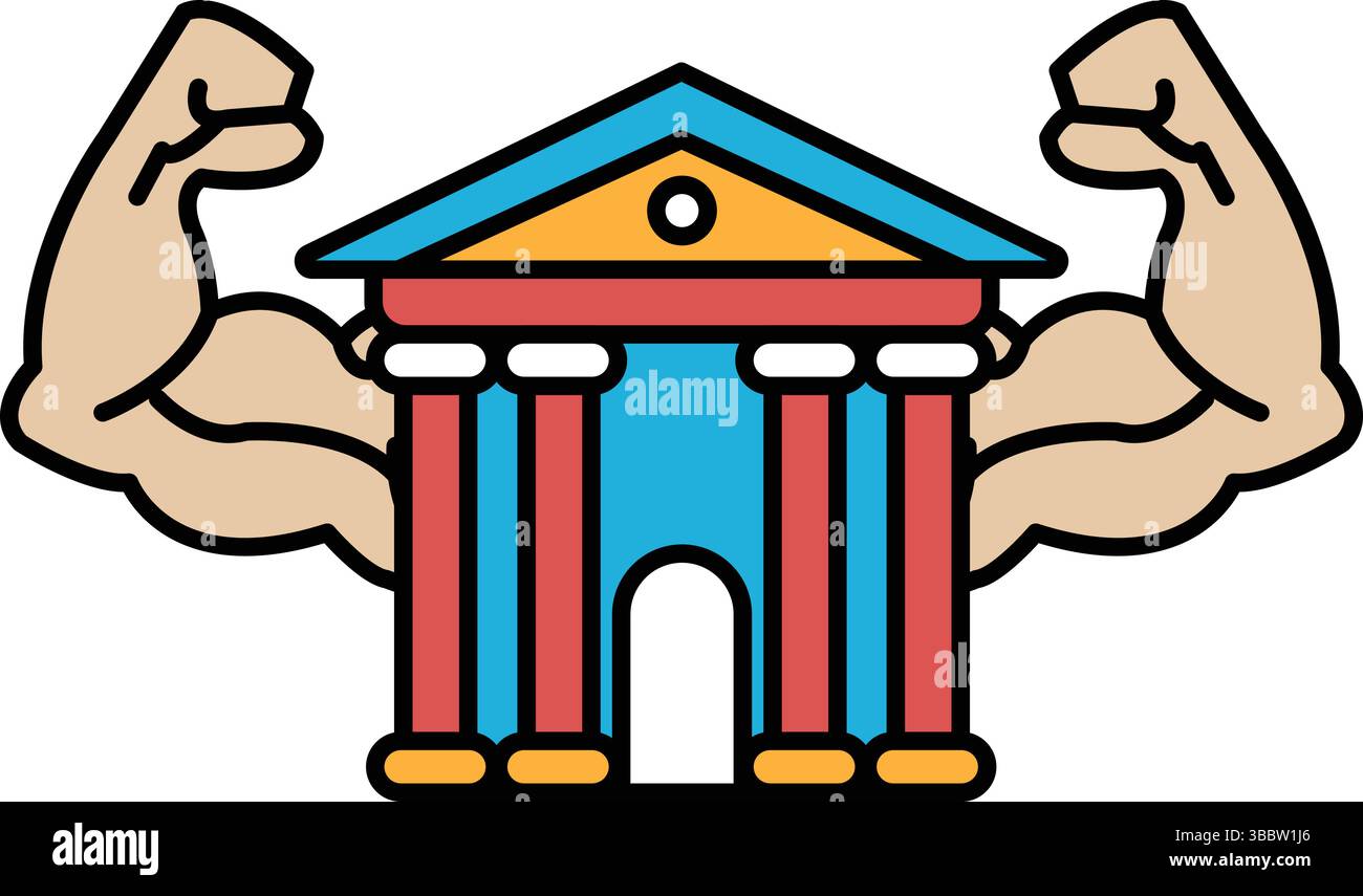 A building with a large muscular man's arms around it. The building is ...
