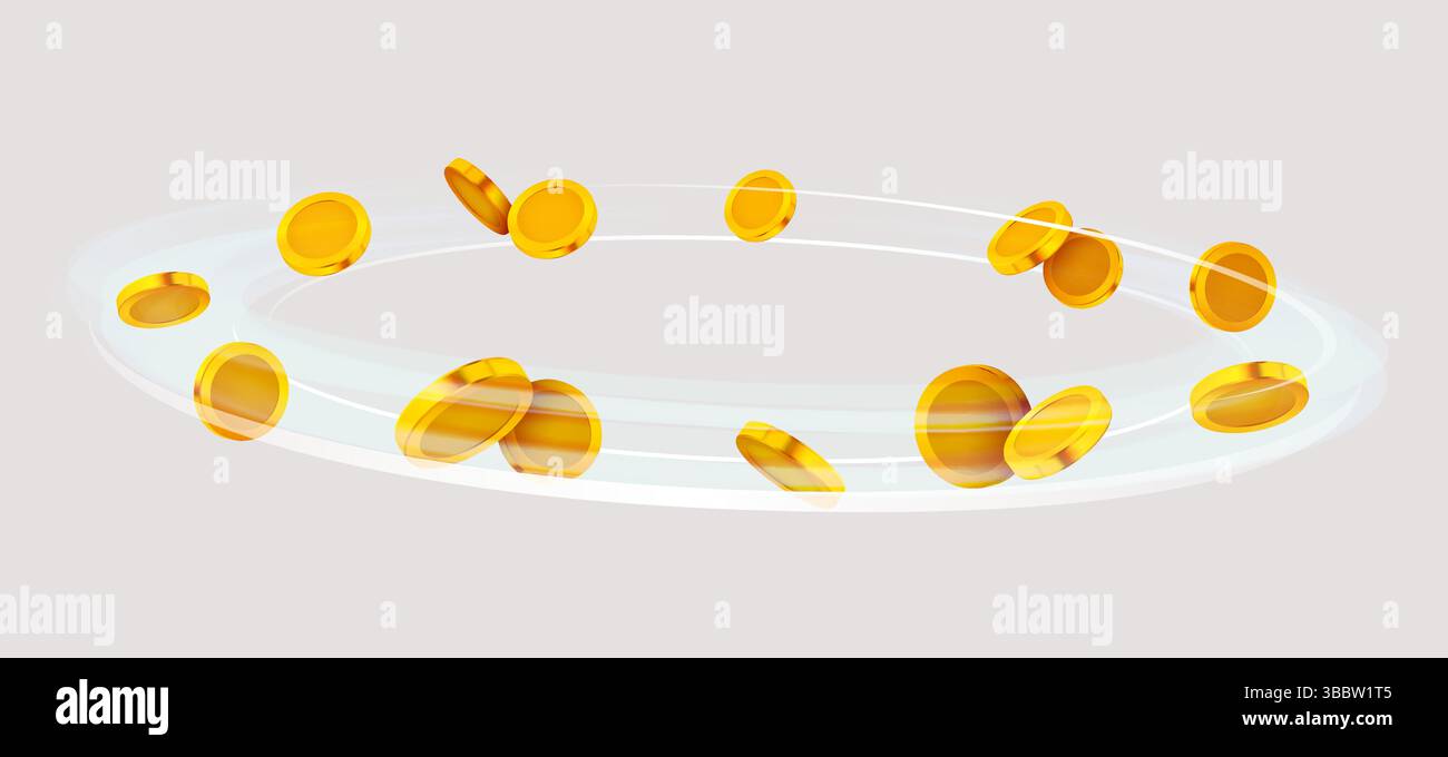 Coin vortex, falling money, flying gold coins, golden rain. Jackpot or ...