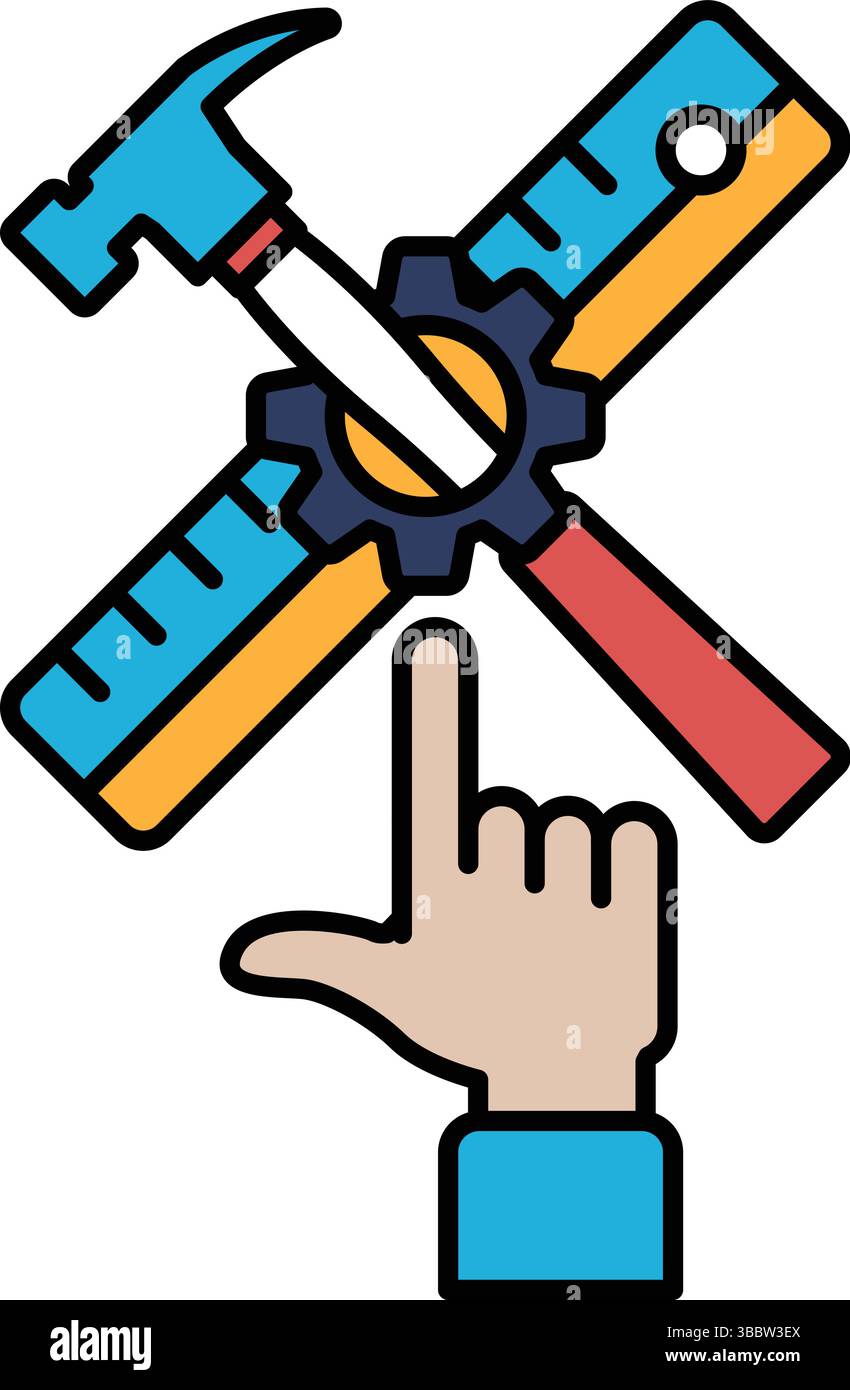 Hand pointing hammer ruler hi-res stock photography and images - Alamy