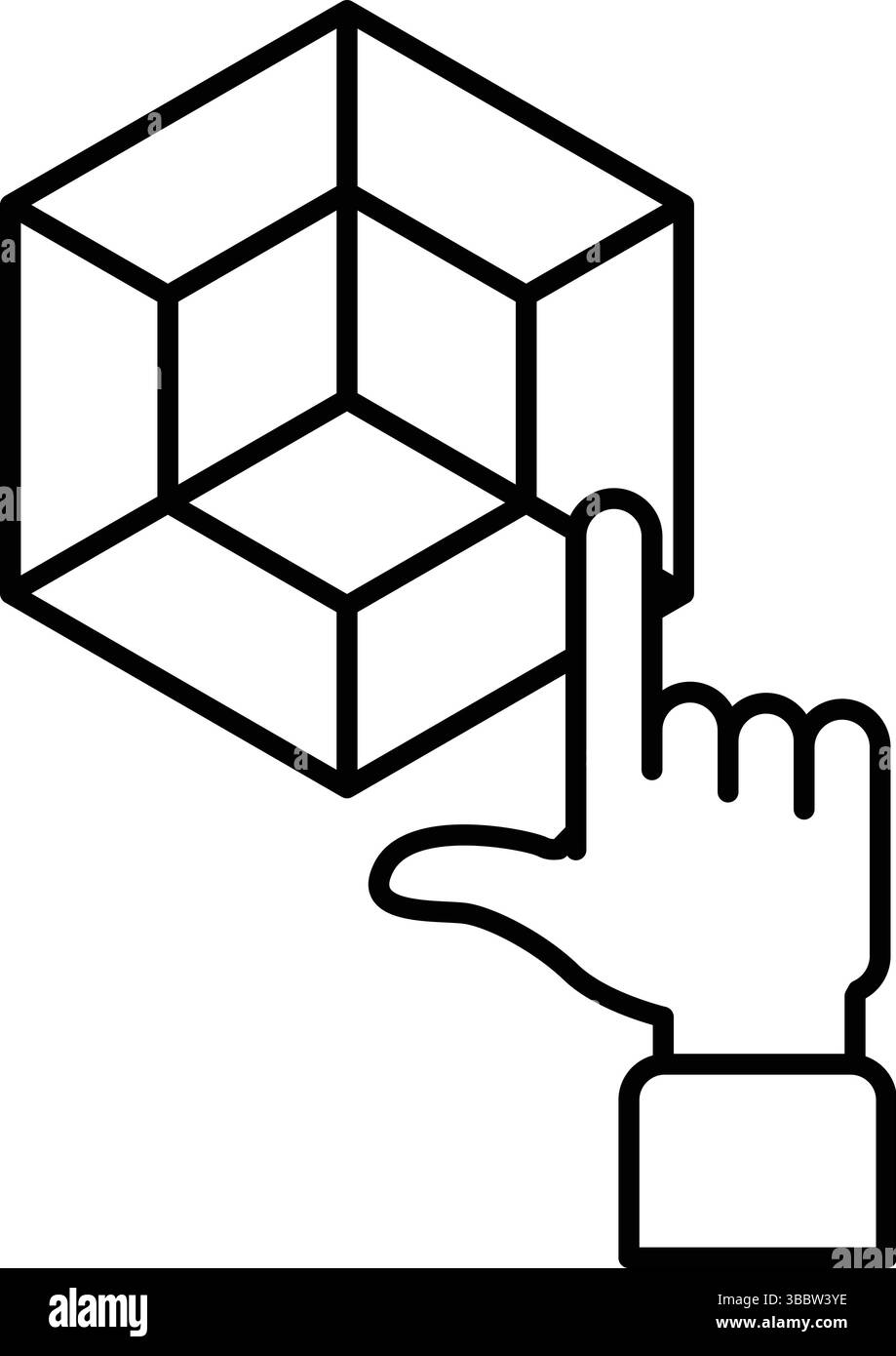 A cube is shown with a finger pointing at it. The cube is a simple ...