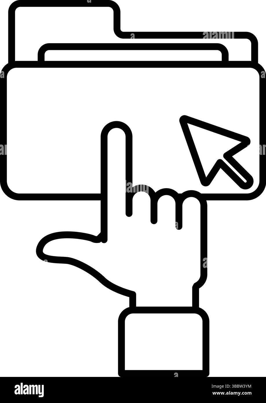 A hand pointing to a folder on a computer screen. The folder is open ...