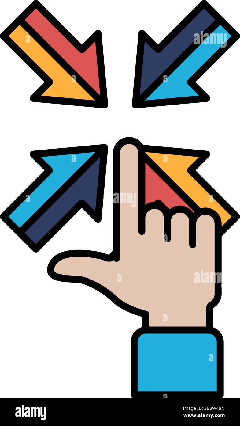 A hand pointing to a series of arrows. The arrows are pointing in ...