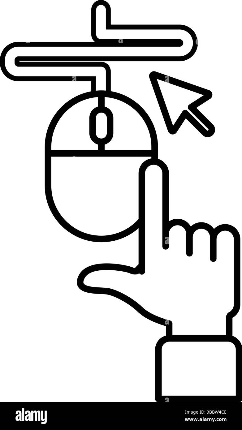 A mouse is pointing to a button. The mouse is on a white background ...