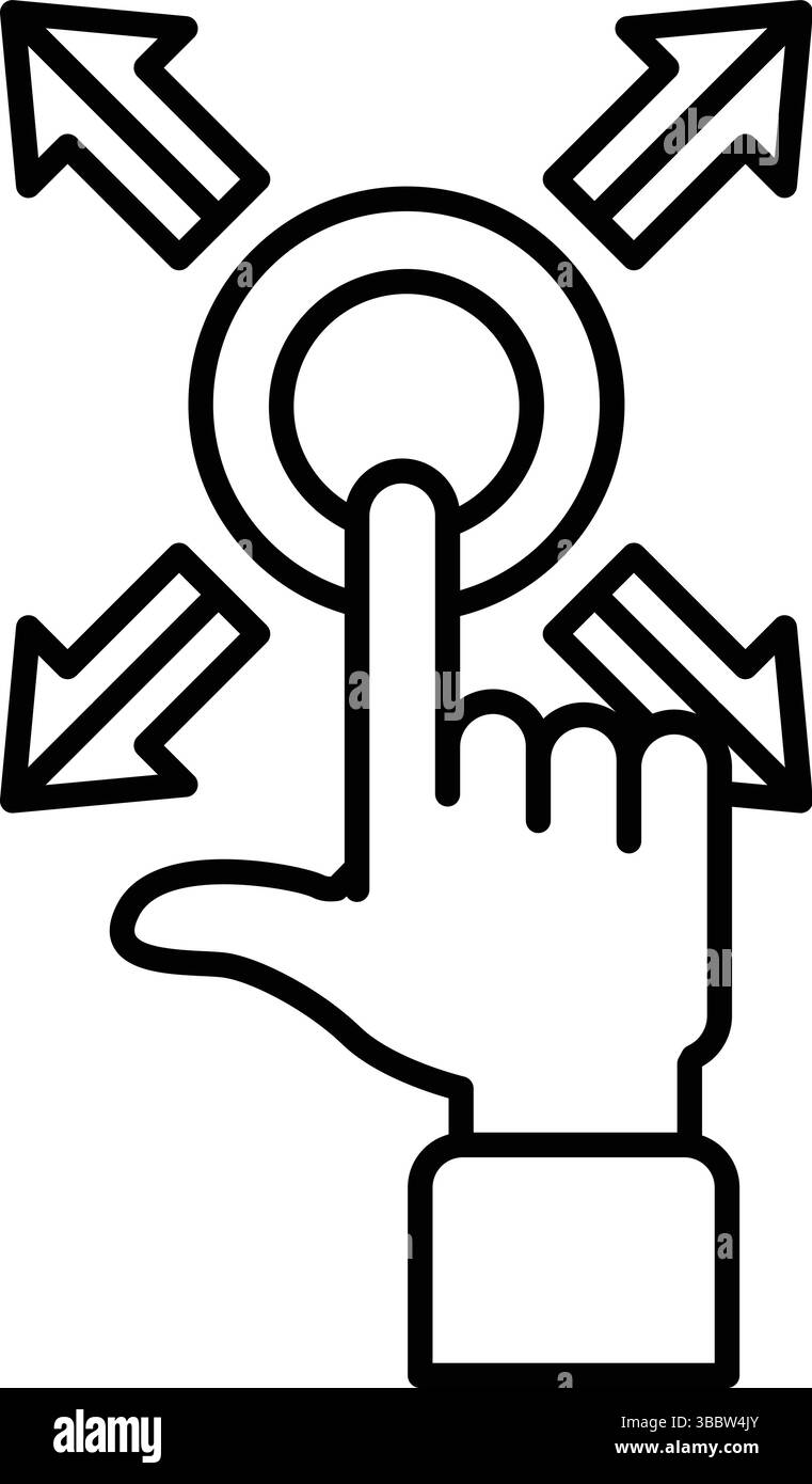 A hand pointing to a button with arrows pointing in different ...