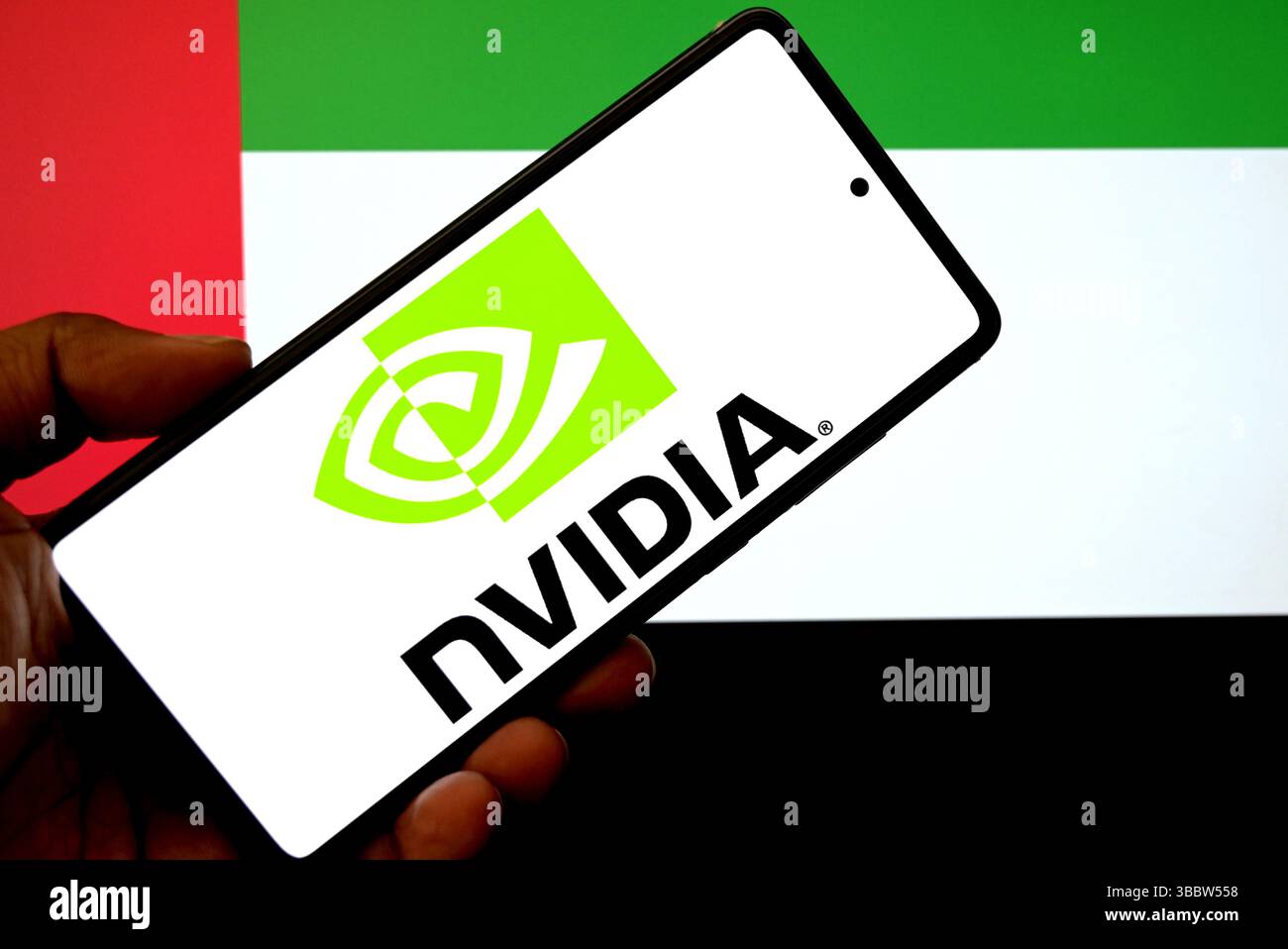 In this photo illustration, a Nvidia logo is seen displayed on a ...