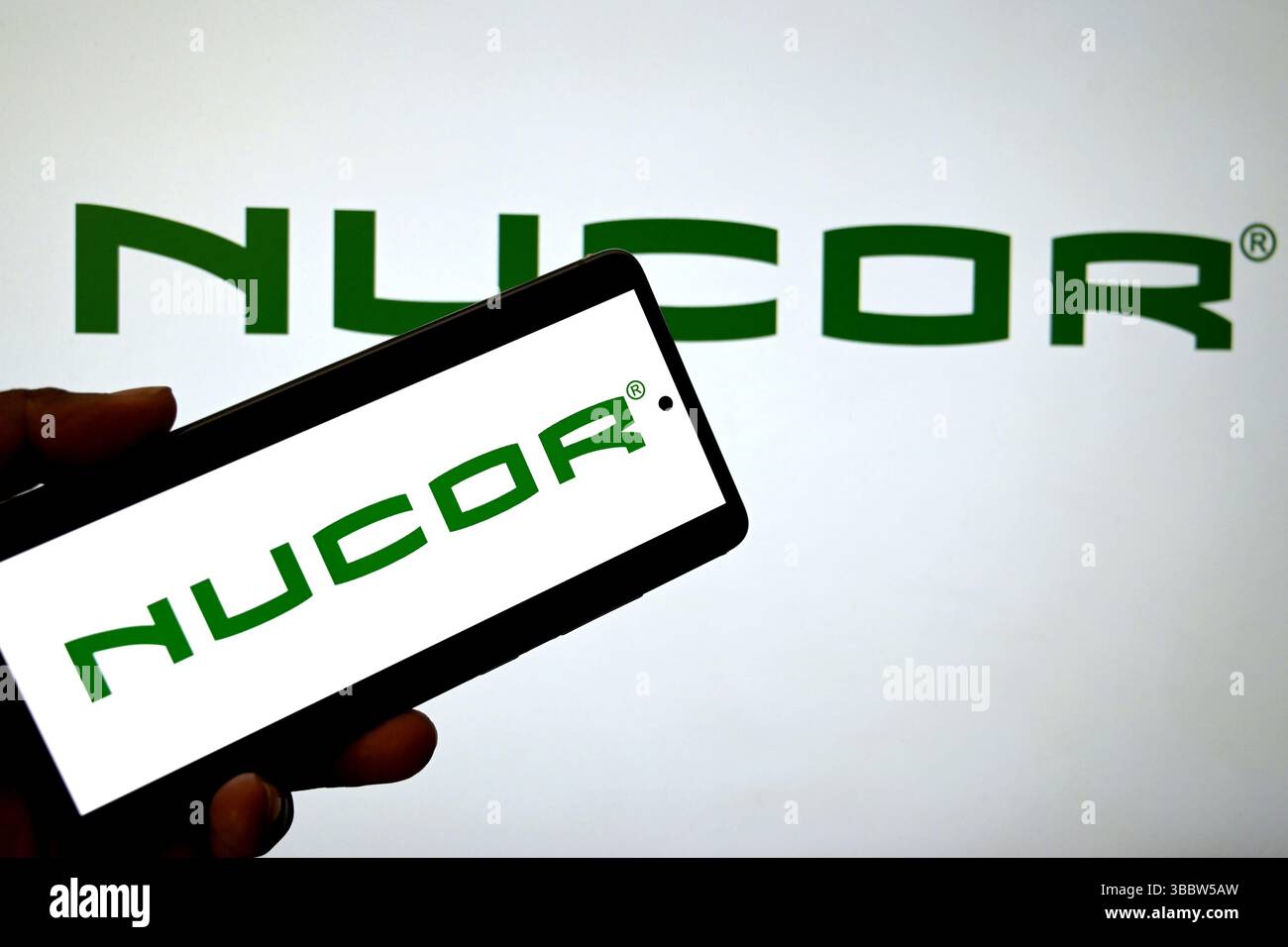 India. 16th May, 2025. In this photo illustration, a Nucor logo is seen ...