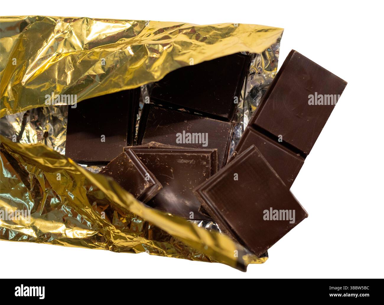 High resolution image of dark chocolate pieces in its shiny wrapper on ...
