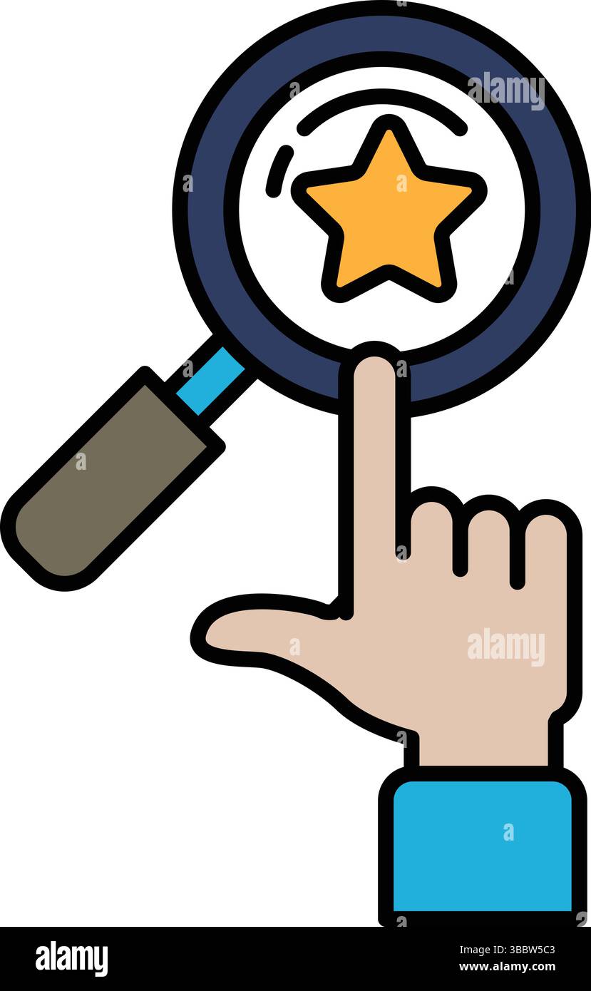 A hand pointing to a star in a magnifying glass. Concept of finding ...
