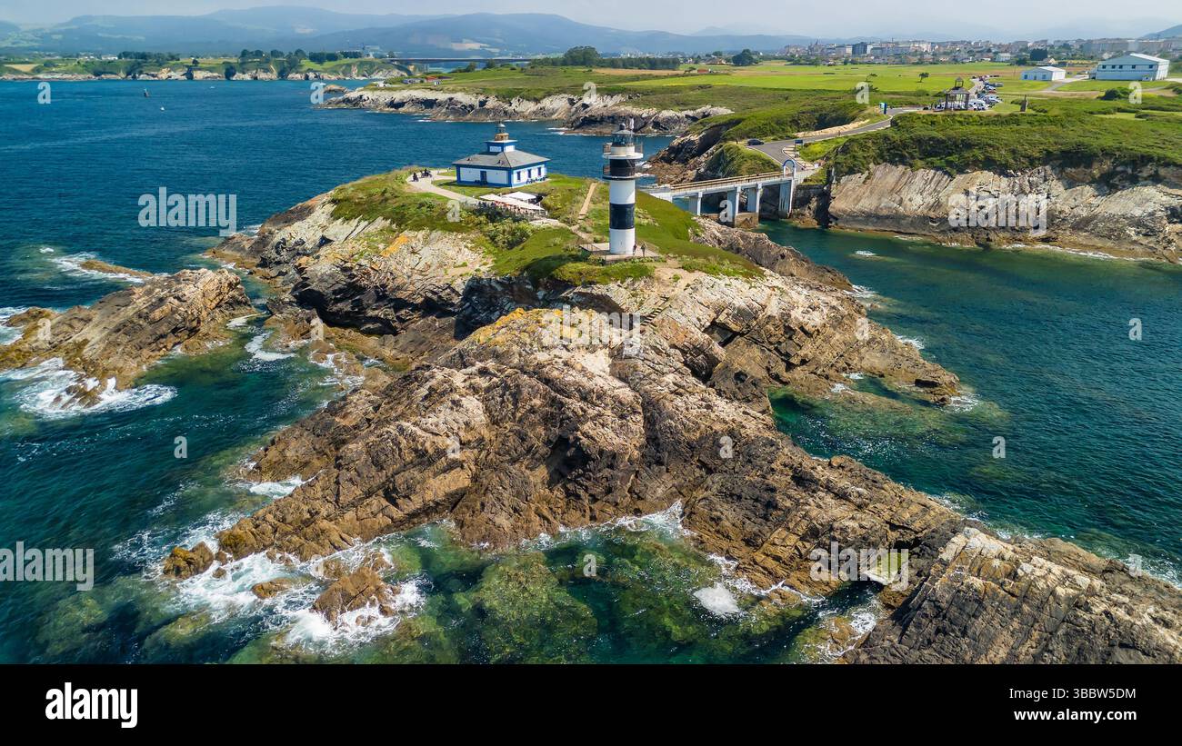 Aerial view of Faro de Ribadeo lighthouse in Lugo, Galicia, Spain Stock ...