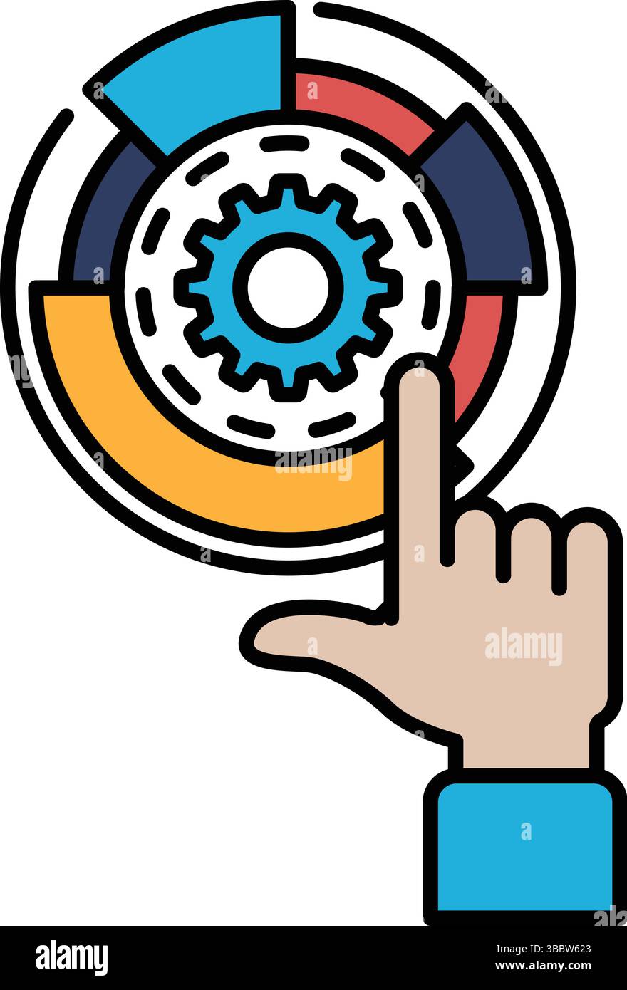 A hand pointing at a gear with a circle around it. The gear is ...