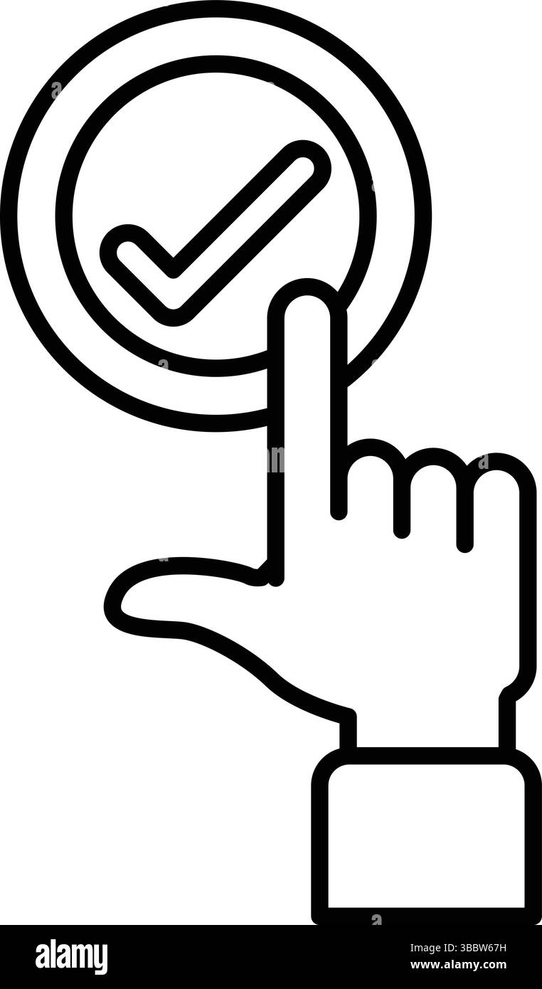 A hand pointing to a check mark. The check mark is a symbol of approval ...