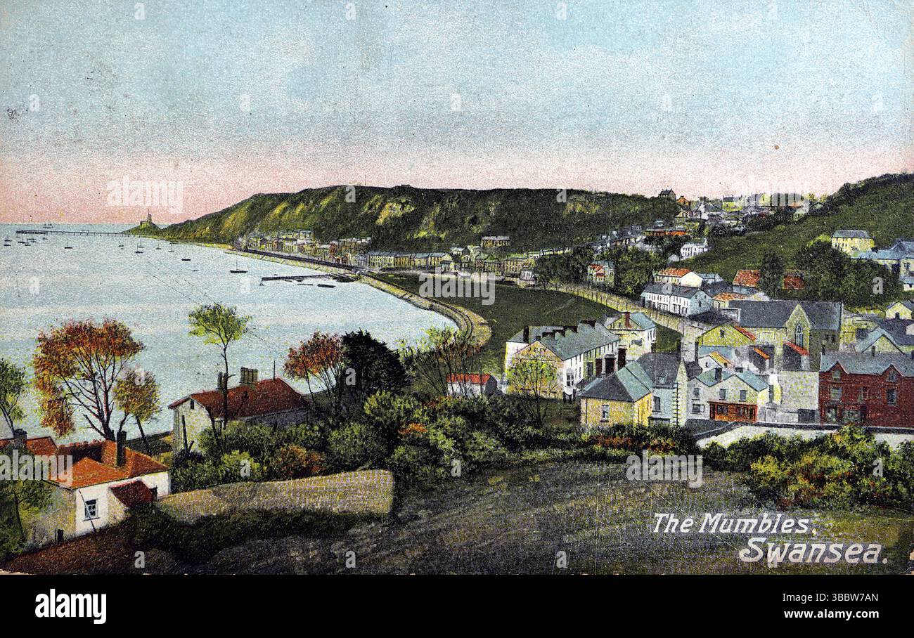 The Mumbles, Swansea, Wales. A coastal landscape, unattributed artist’s ...