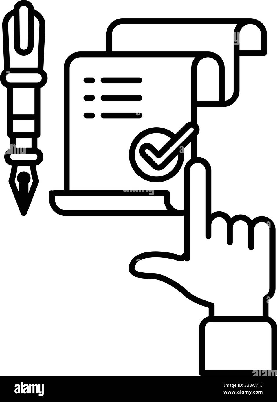 A pen and a piece of paper with a check mark on it. The pen is on the ...