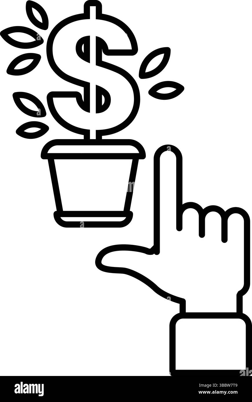 A hand pointing to a dollar sign and a plant. The dollar sign ...