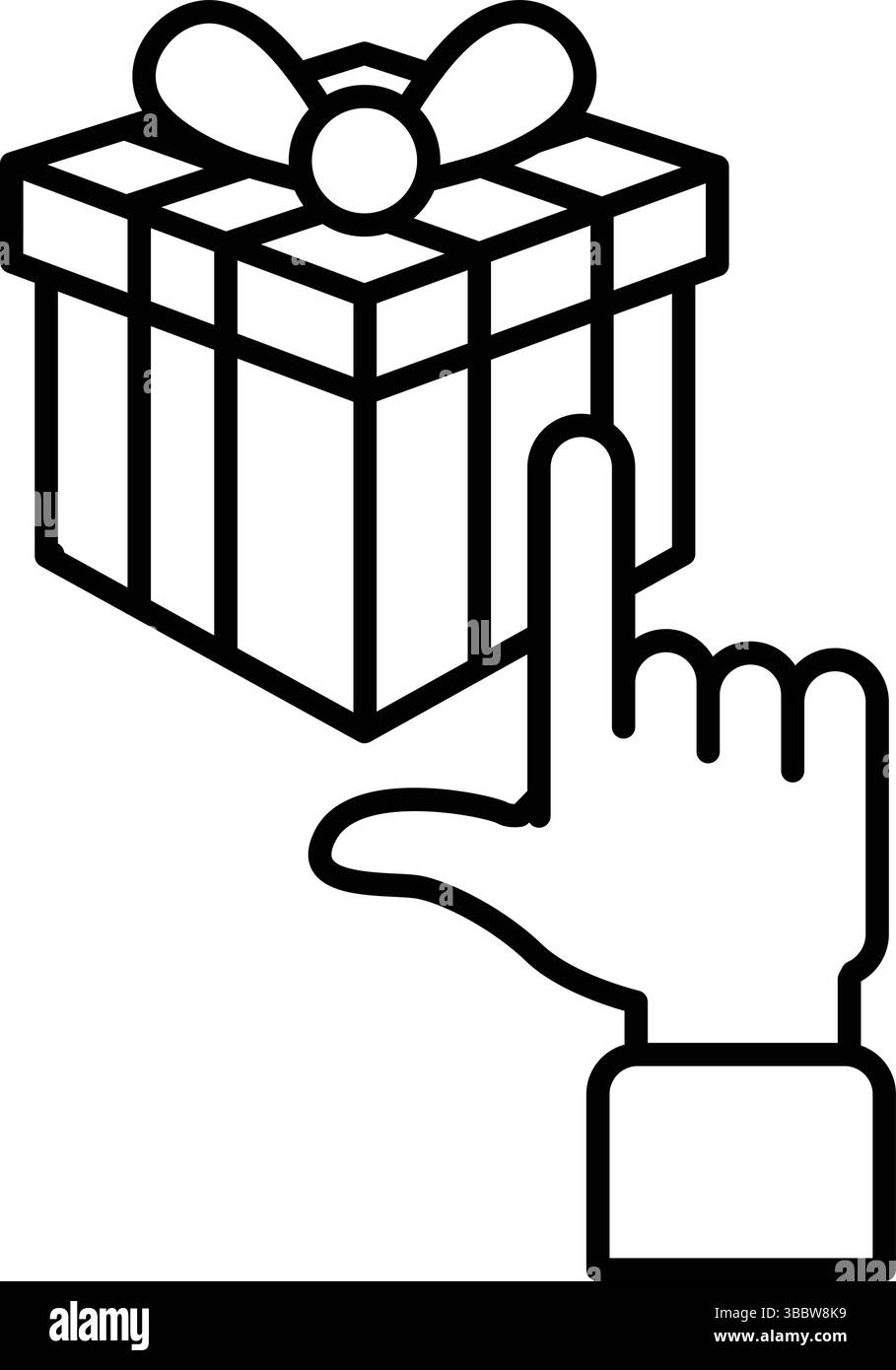 A box with a bow on top of it. A hand pointing to the box Stock Vector ...