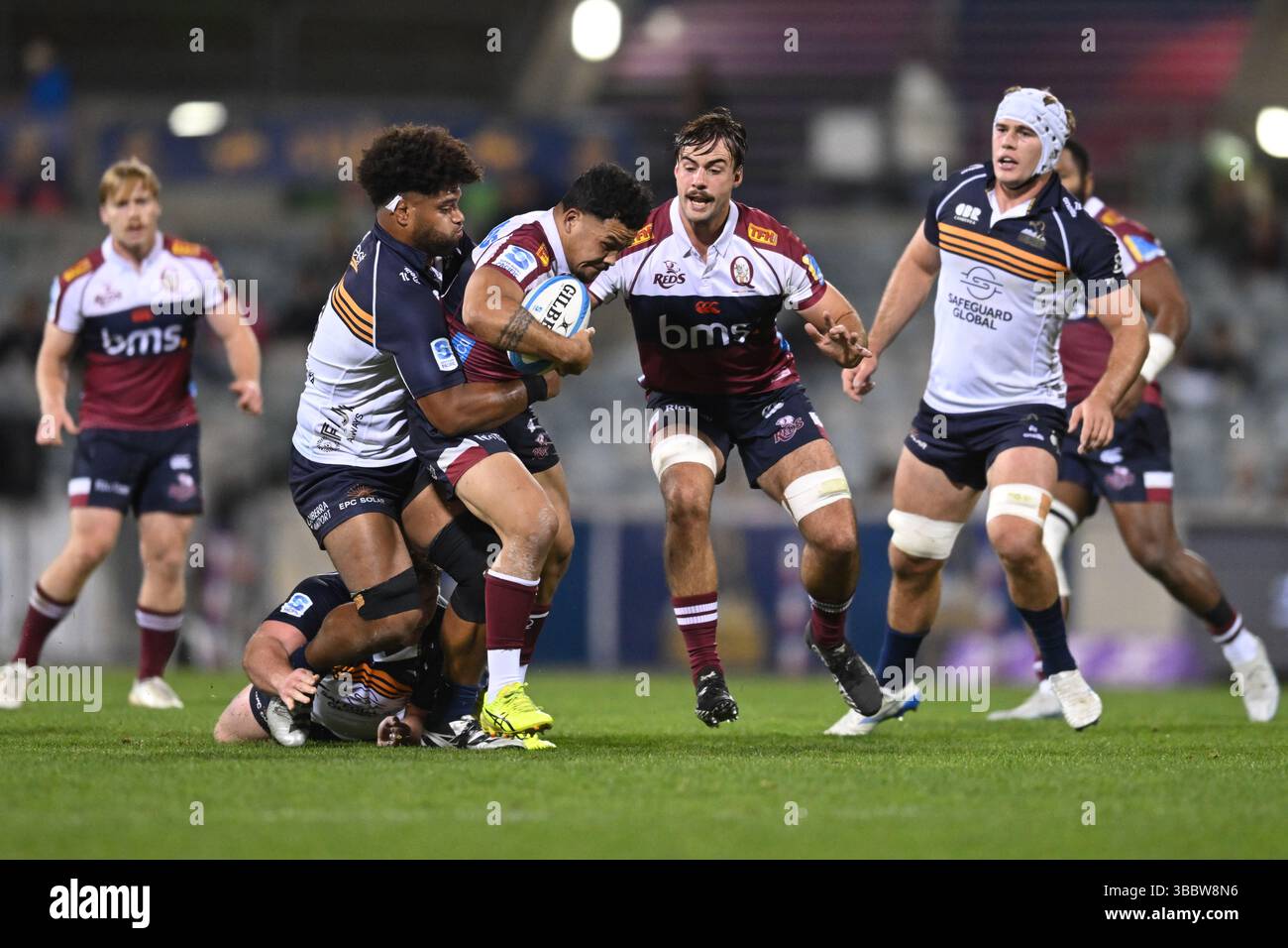 Canberra, Australia. 17th May, 2025. Hunter Paisami of the Reds is ...