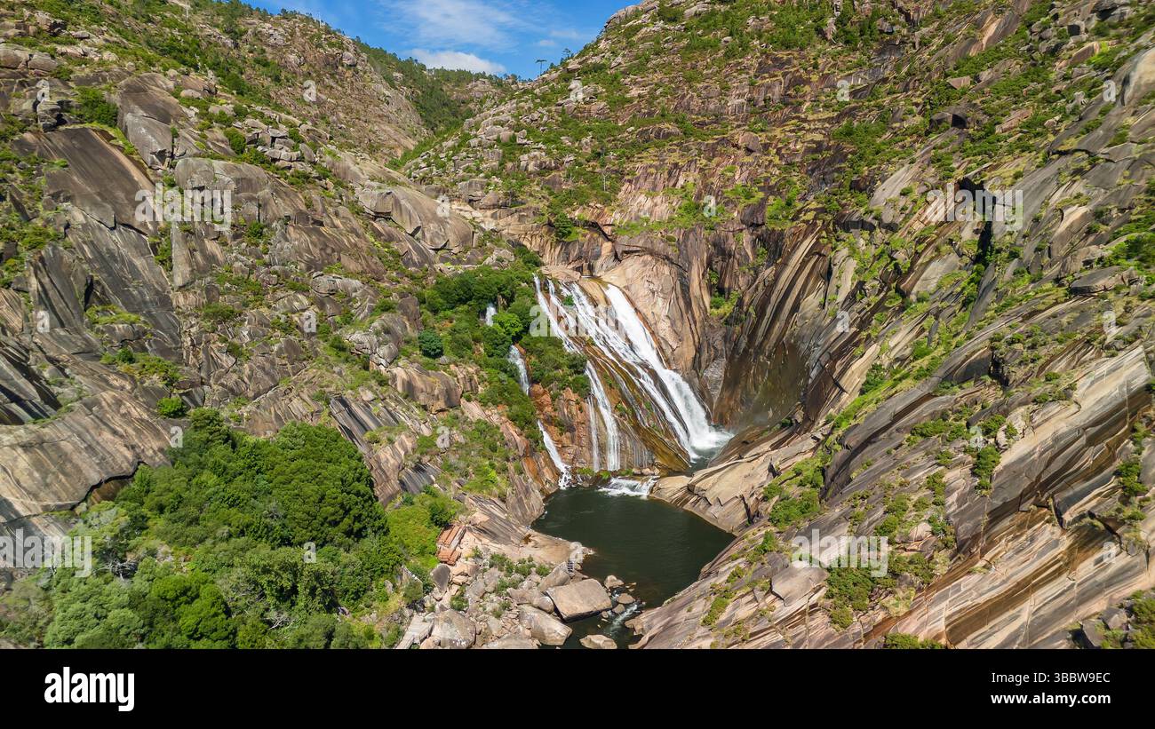 Aerial view beautiful ezaro waterfall hi-res stock photography and ...