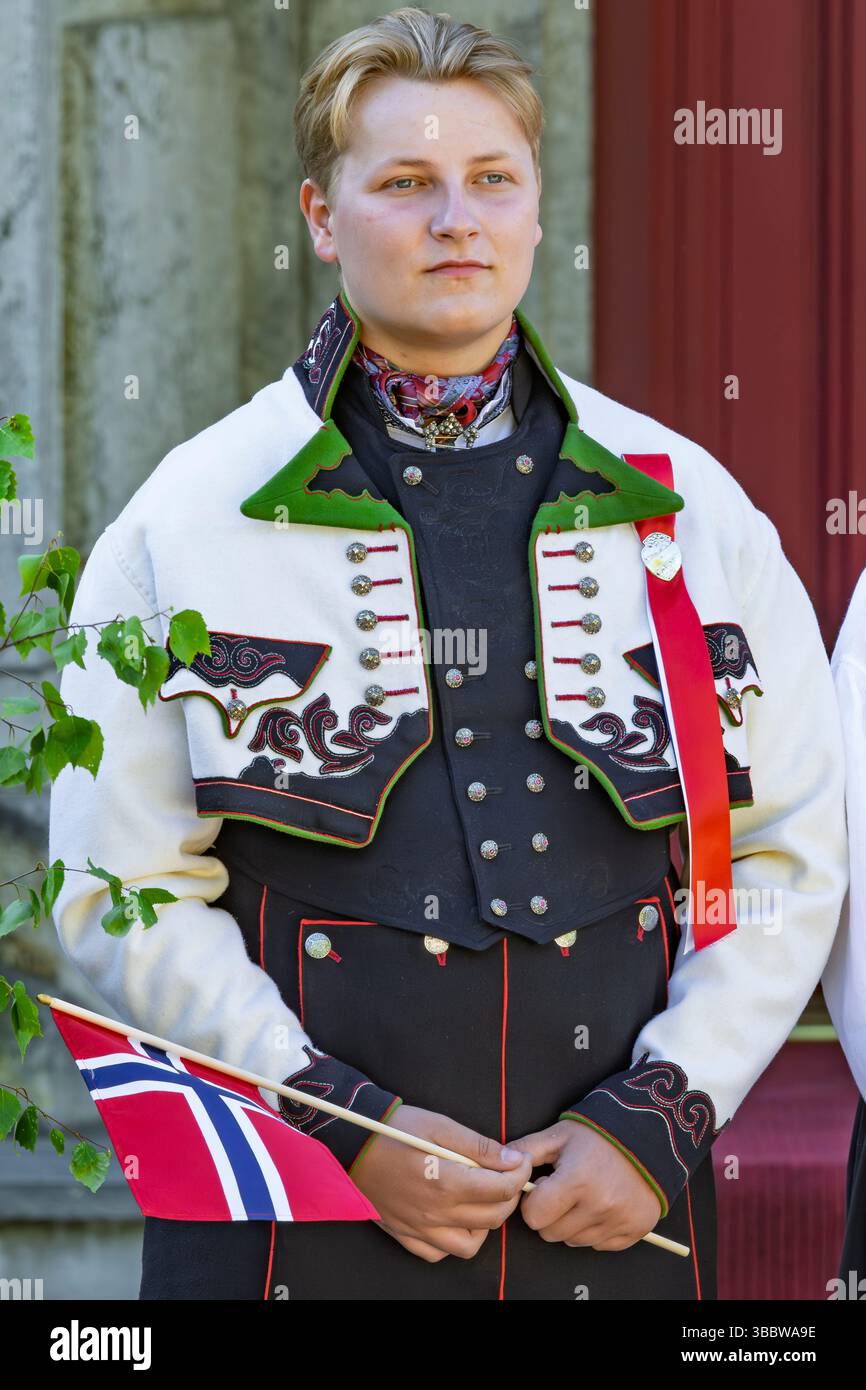 Asker, Norway 17 May 2025 Crown Prince Sverre Magnus greets the children parada outside their ...