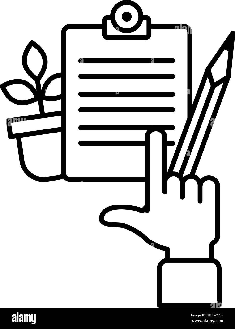 A hand pointing to a piece of paper with a pencil on it. The paper has ...