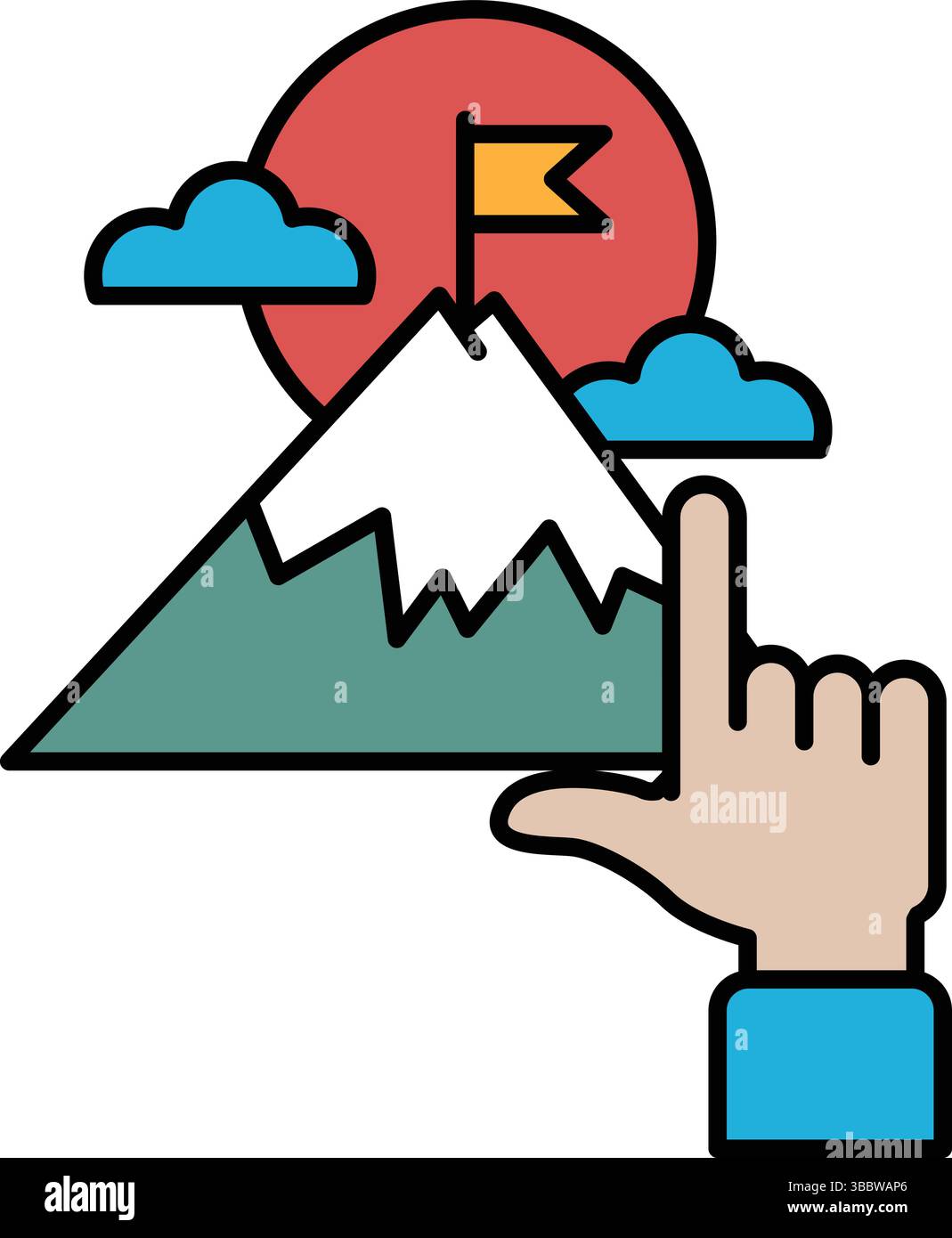Hand pointing mountain flag hi-res stock photography and images - Alamy