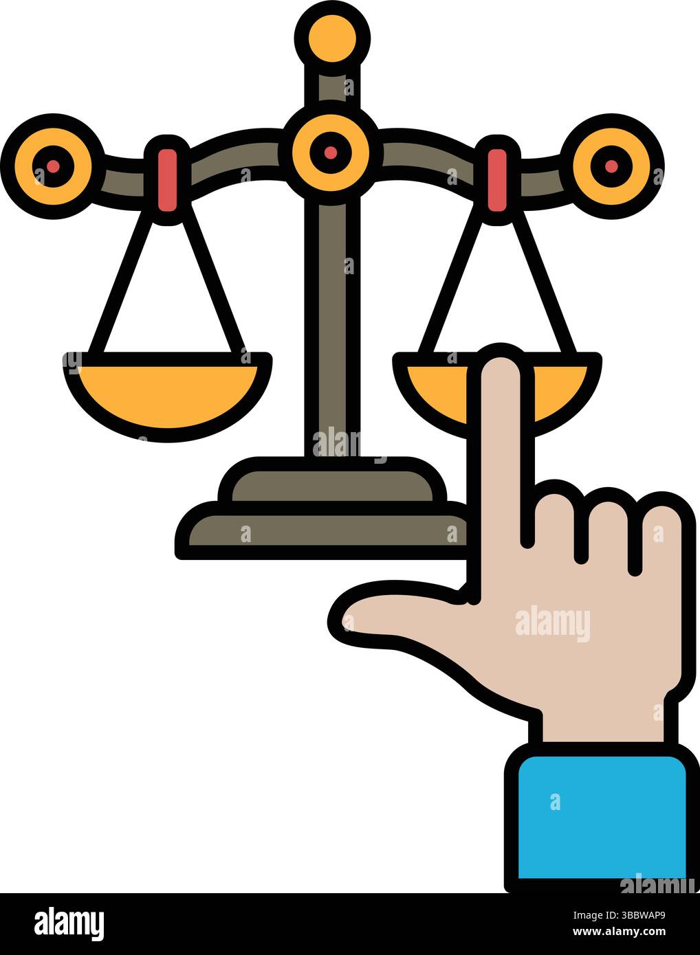 A hand is pointing to a scale with a balance. The scale is a symbol of ...