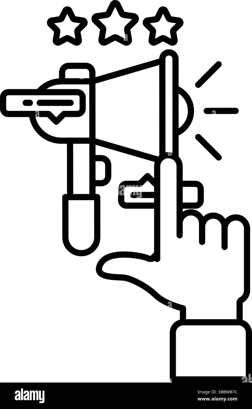 A hand pointing to a microphone with three stars above it. Concept of a ...