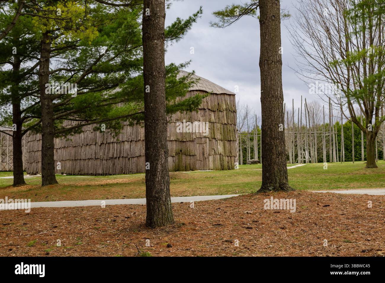 A long house in a reconstructed 15th century Iroquoian village. Milton ...