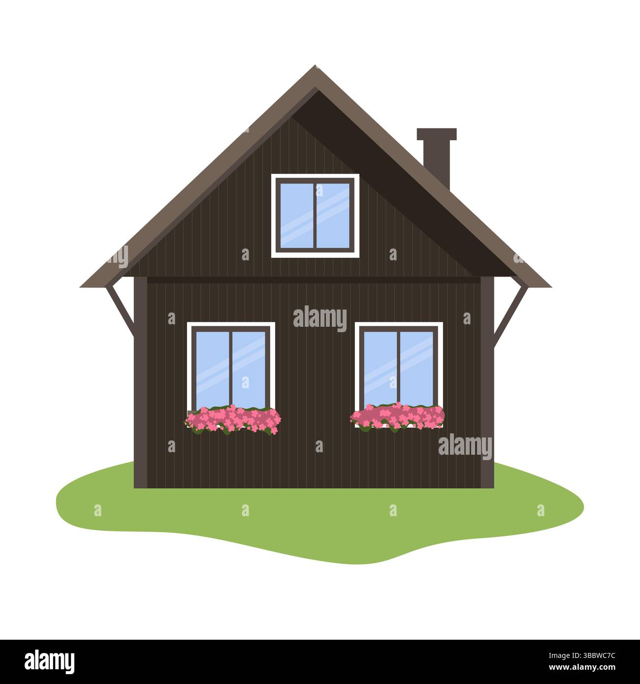 House illustration on isolated background. The wooden building is in ...