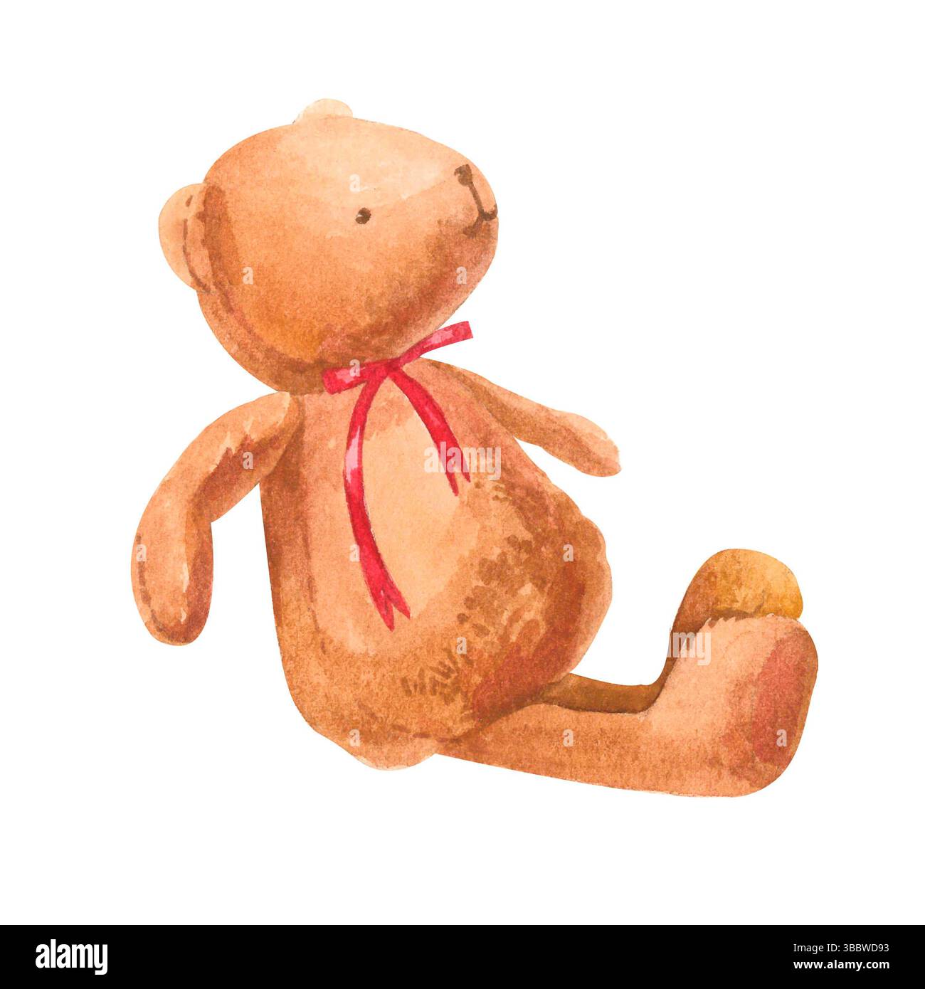 Watercolor hand painted teddy bear. Teddy bear with a red bow Stock ...