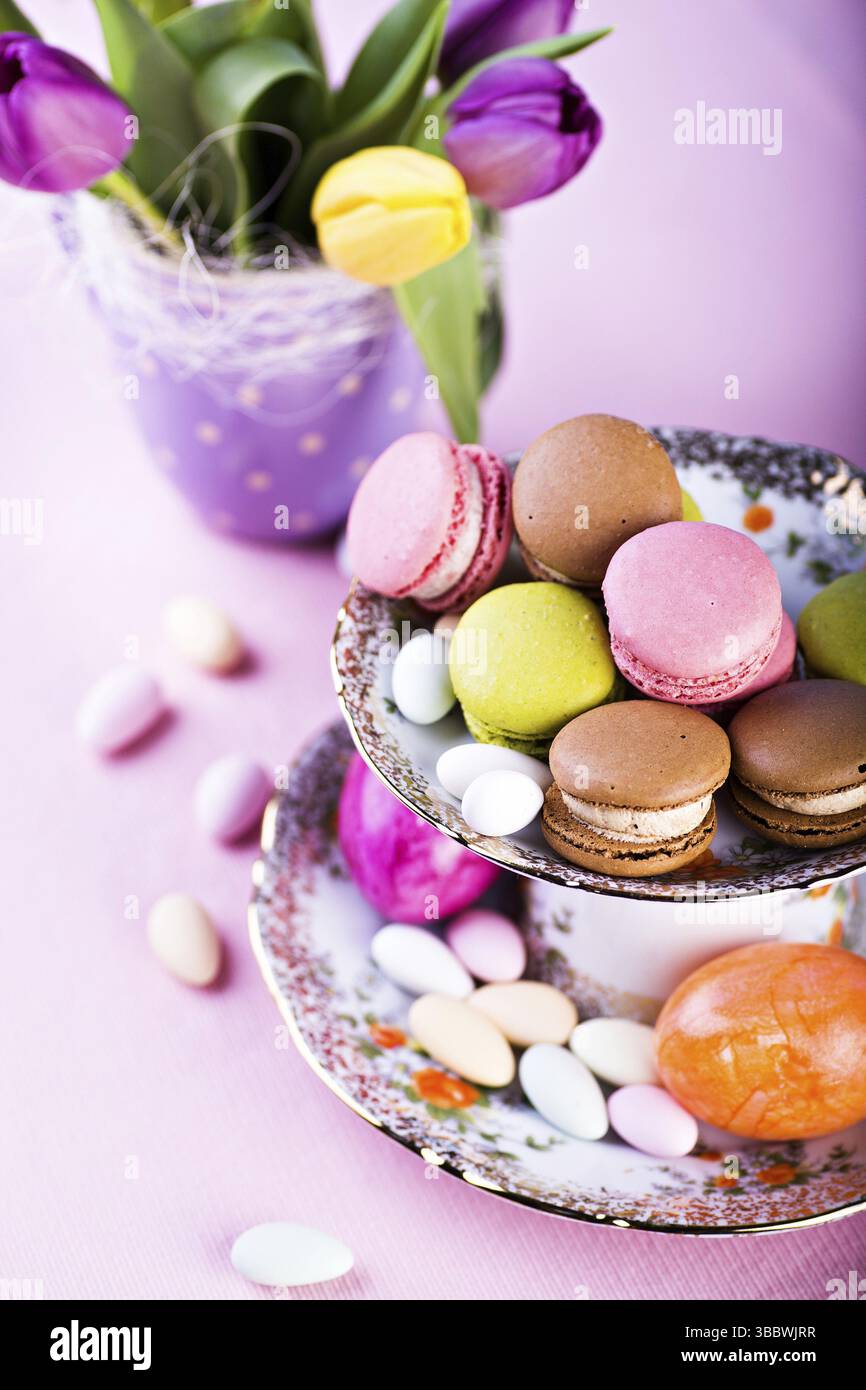 The easter installation with macarons Stock Photo - Alamy