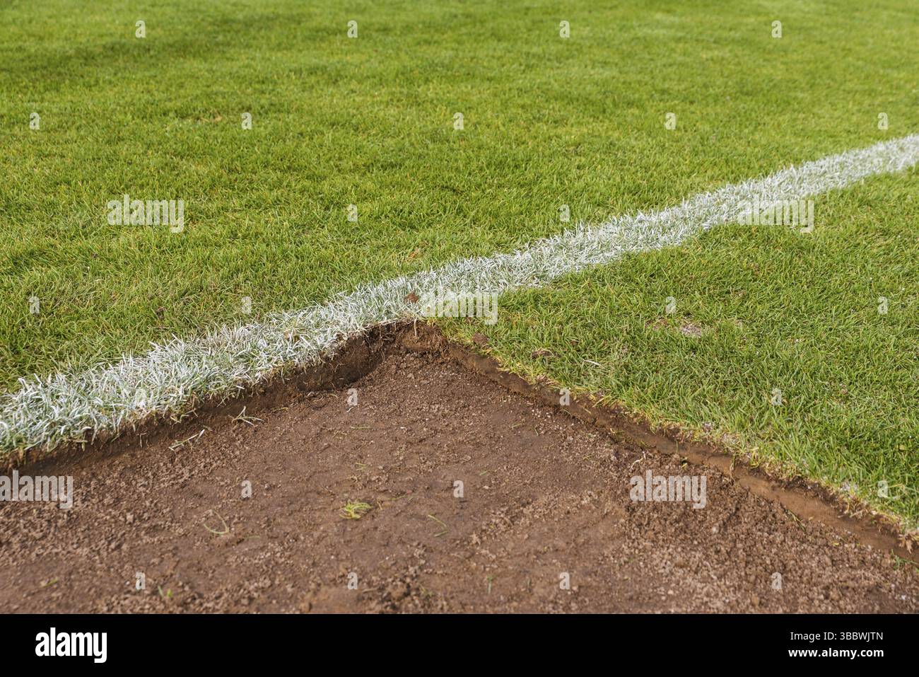 Football field with the cut turf in the goal area Stock Photo - Alamy