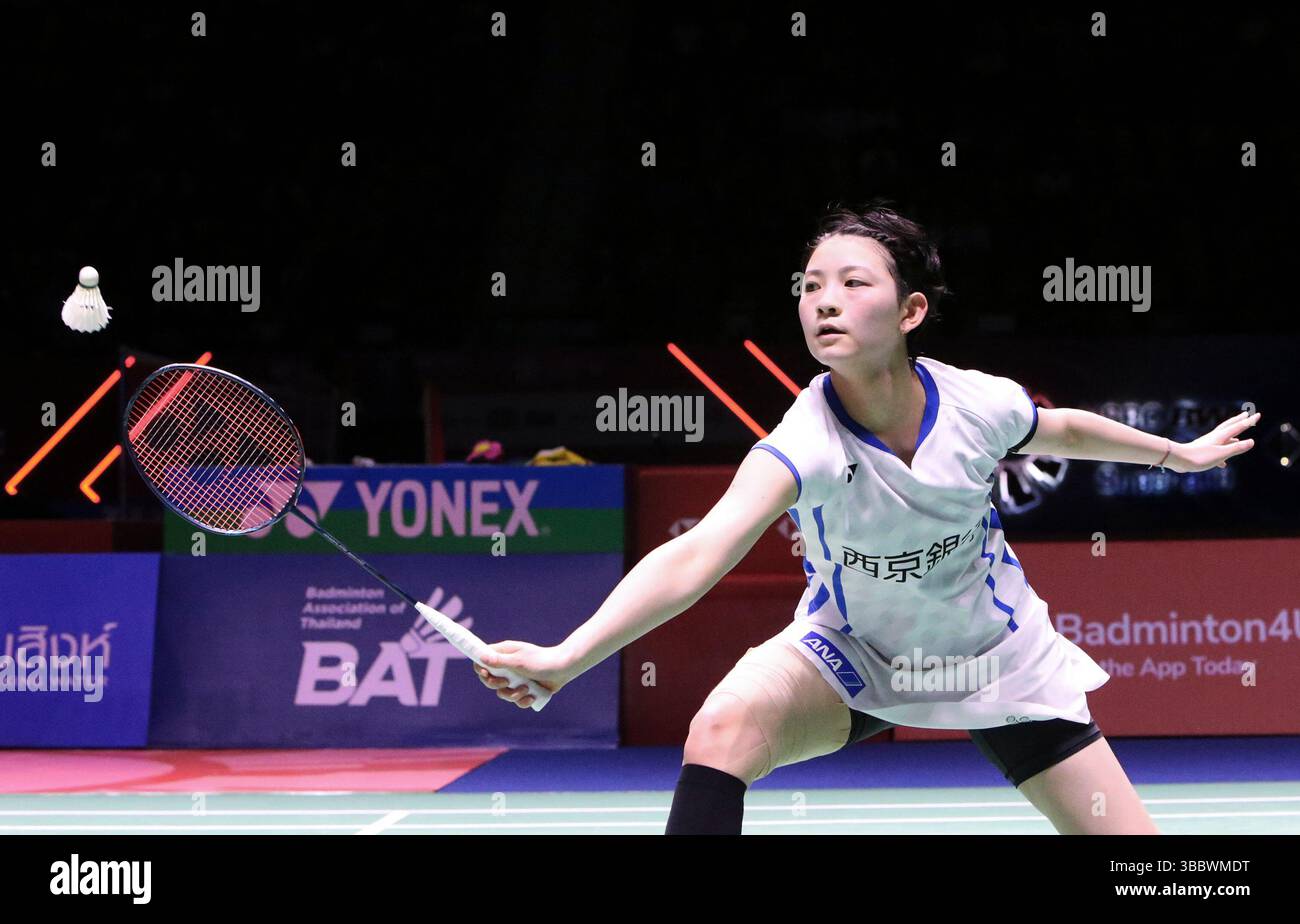 Bangkok, Thailand. 17th May, 2025. Miyazaki Tomoka of Japan hits a ...