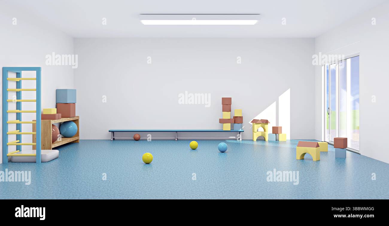 Sports and gymnastics hall in a kindergarten, 3D illustration Stock ...