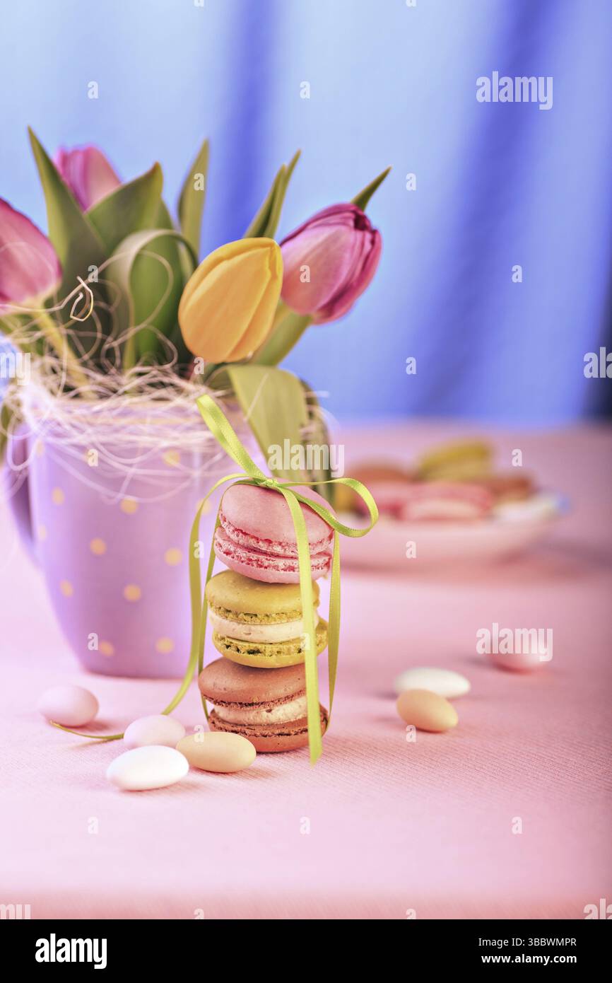 The easter installation with macarons Stock Photo - Alamy