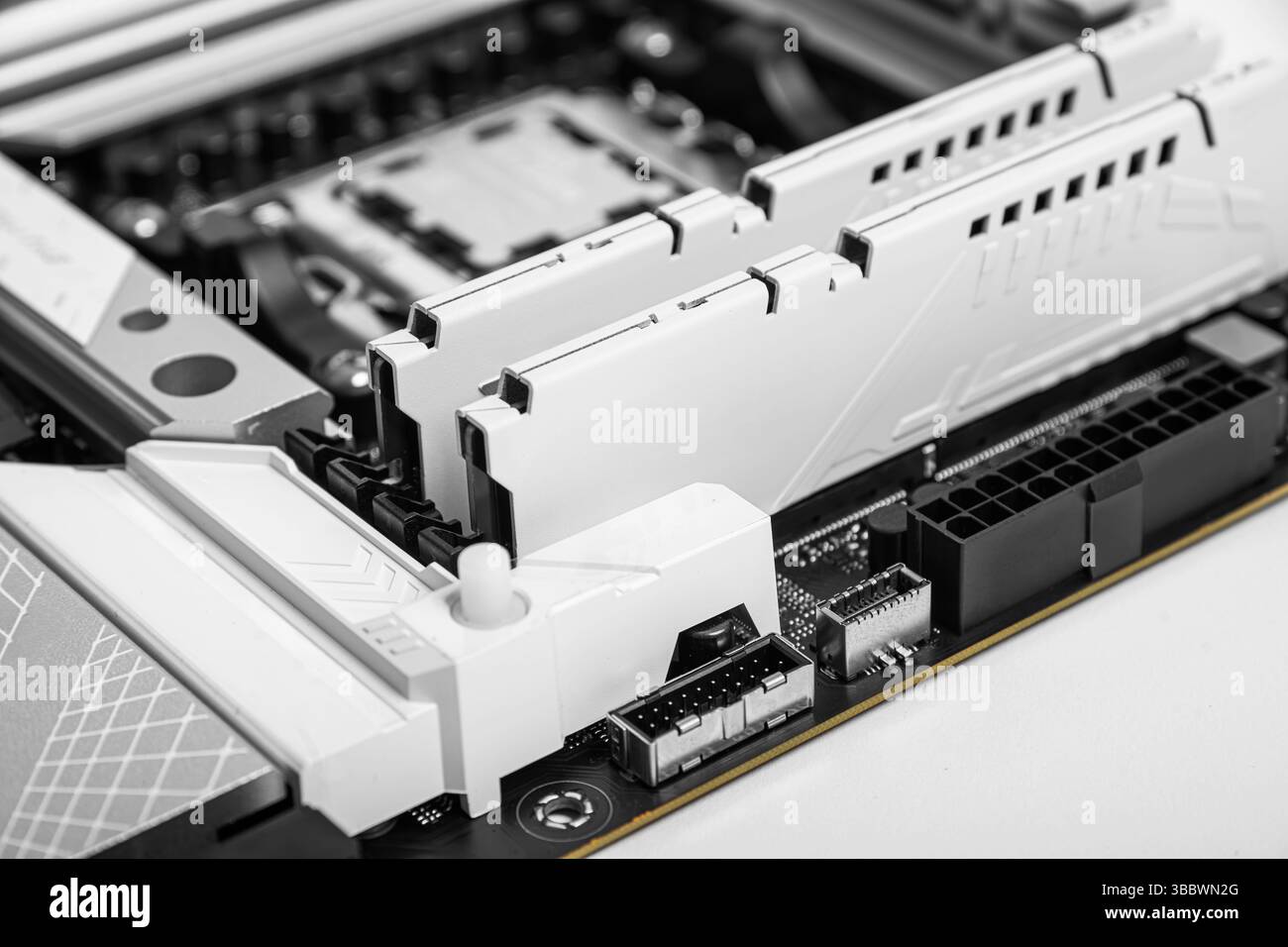 White RAM modules installed in a modern motherboard, highlighting ...