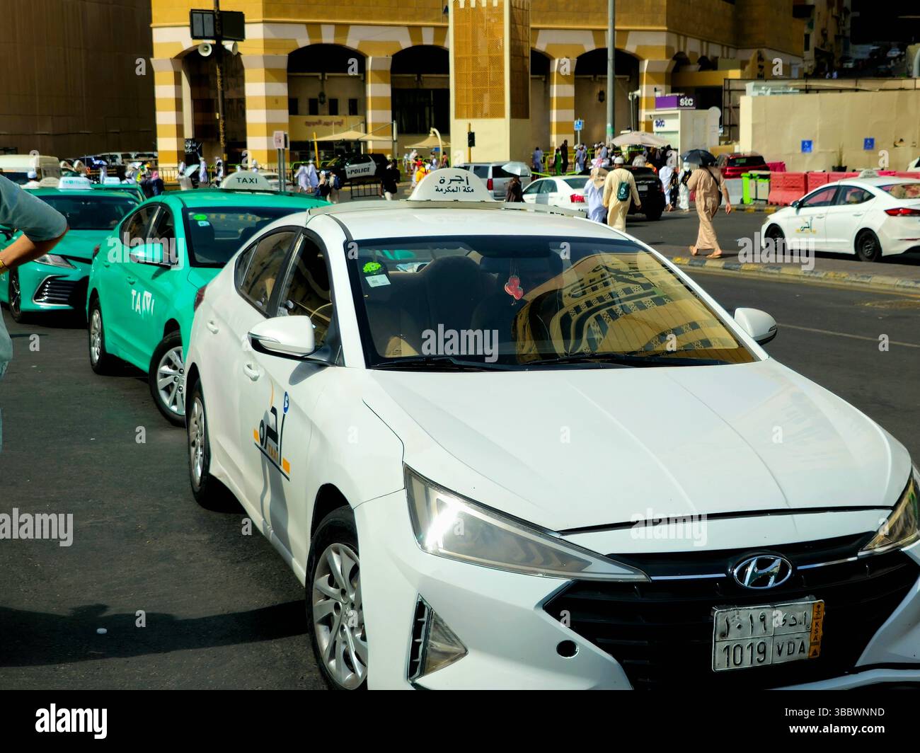 Mecca, Saudi Arabia, June 11 2024: Mecca Makkah Taxi, used to transport Hajj pilgrims inside and ...