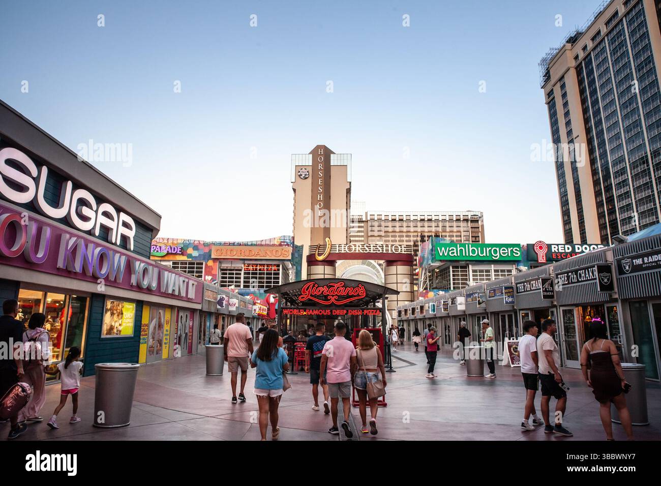LAS VEGAS, AUGUST 21, 2024: Visitors stroll the open air lanes of Grand ...