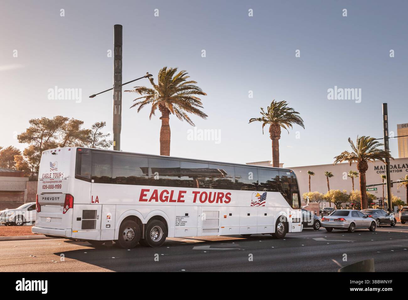 LAS VEGAS, AUGUST 21, 2024: White Prevost coach marked Eagle Tours ...