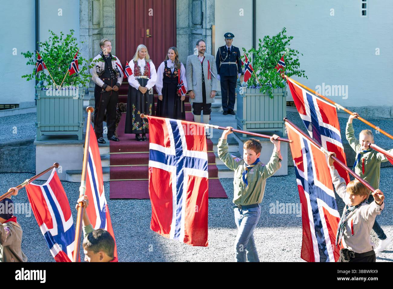 Asker, Norway 17 May 2025 Crown Prince Sverre Magnus, Crown Princess Mette Marit, Crown Princess ...