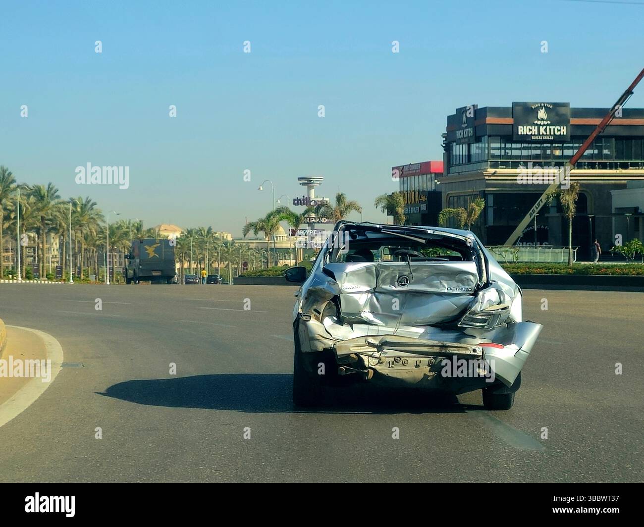 Cairo, Egypt, May 10 2025: a vehicle on road, accident due to traffic ...