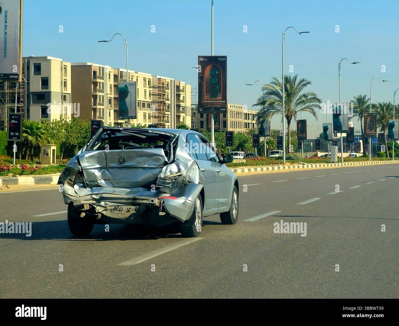 Cairo, Egypt, May 10 2025: a vehicle on road, accident due to traffic ...
