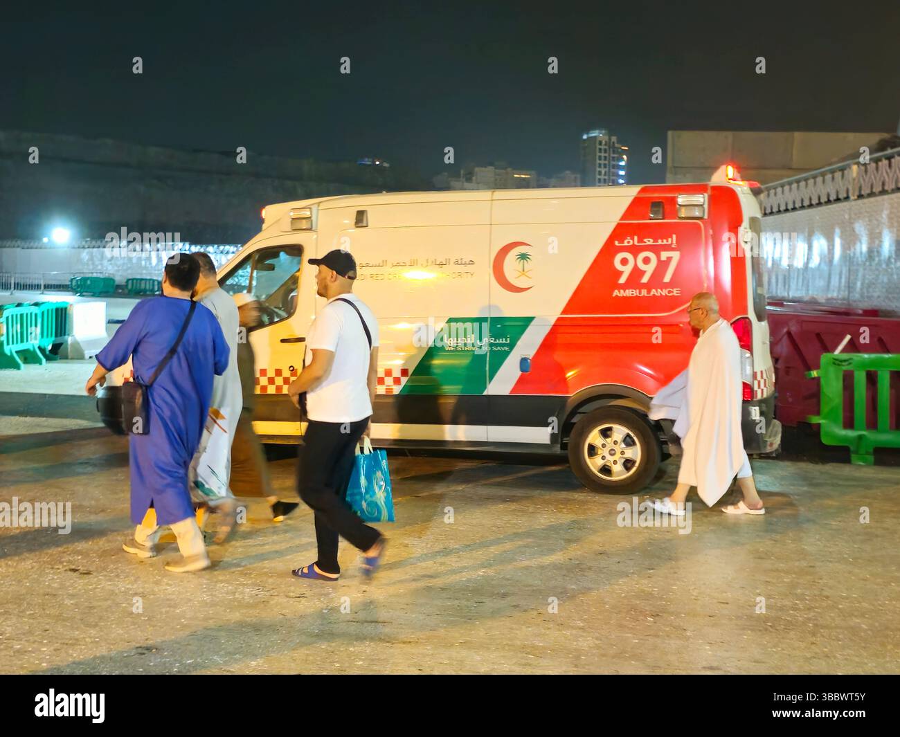 Mecca, Saudi Arabia, June 9 2024: an ambulance of Saudi Arabia red ...