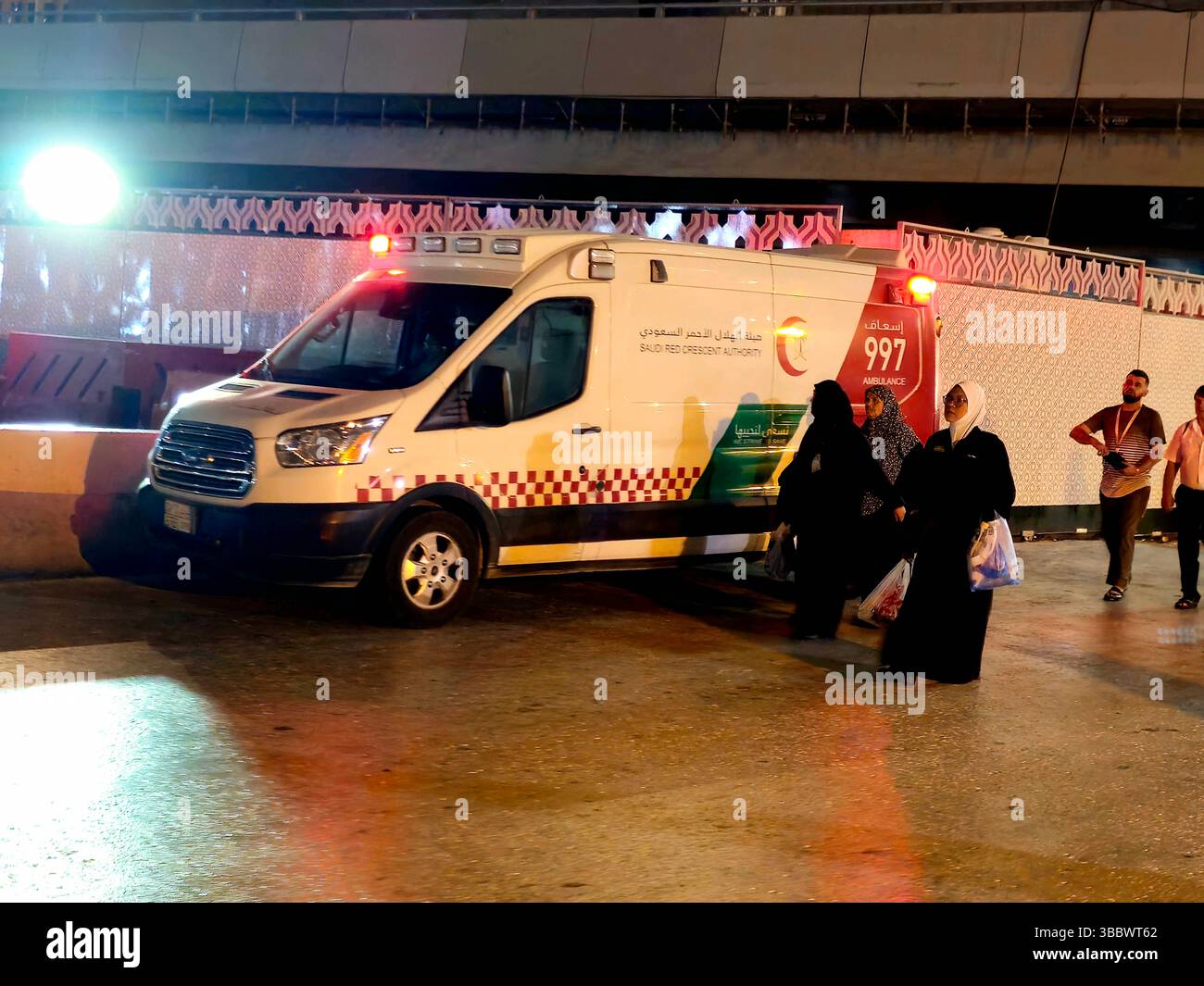 Mecca, Saudi Arabia, June 9 2024: an ambulance of Saudi Arabia red ...